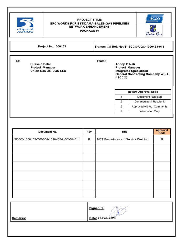 Review Approval Code: SDOC-1000483-TW-834-1320-I05-UGC-51-014 B NDT ...