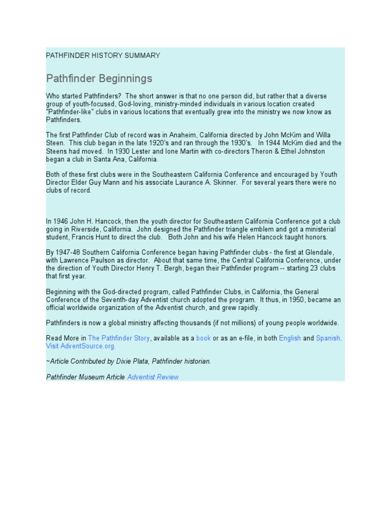 Pathfinder History Summary | PDF