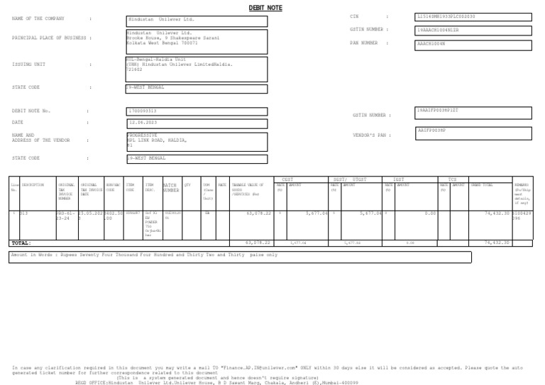 Debit Note 1700093513 | PDF | Taxation | Payments
