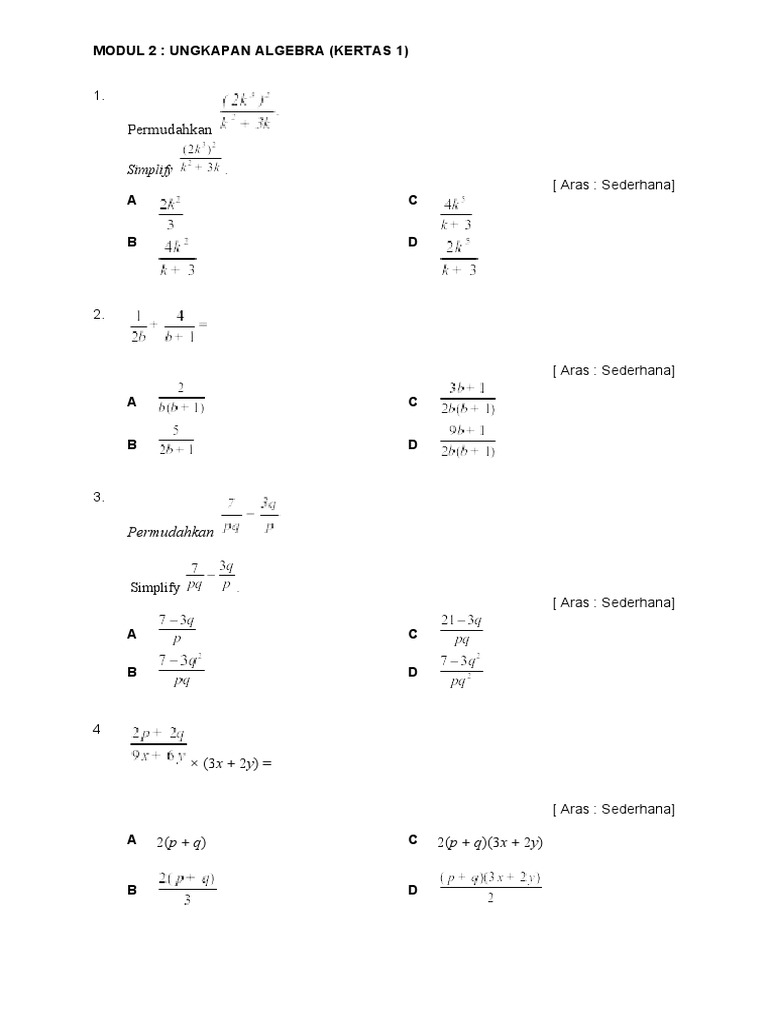 Module 2 Ungkapan Algebra K1 | PDF