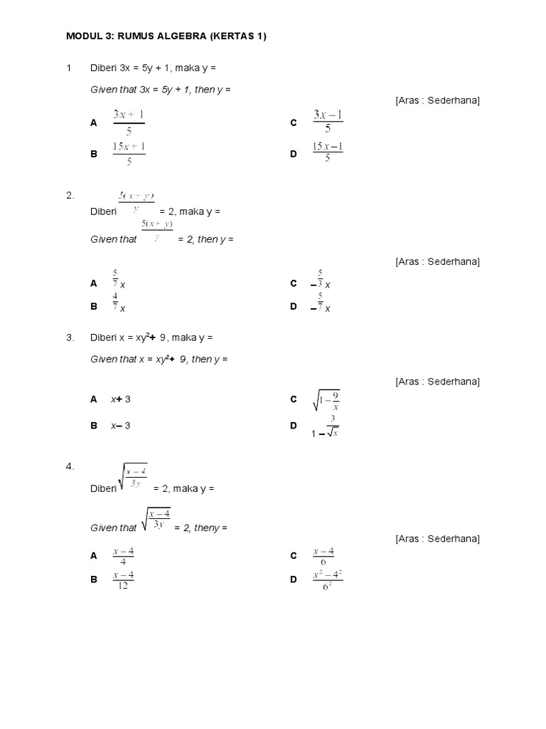 Module 3 Rumus Algebra K1 | PDF | Algebra | Abstract Algebra