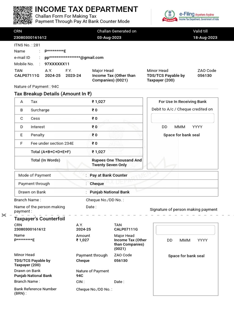 Tax Payment Challan Guide | PDF | Payments | Cheque