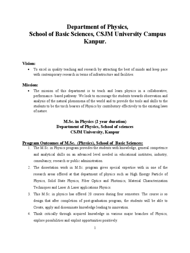 M.Sc Physics Syllabus | PDF