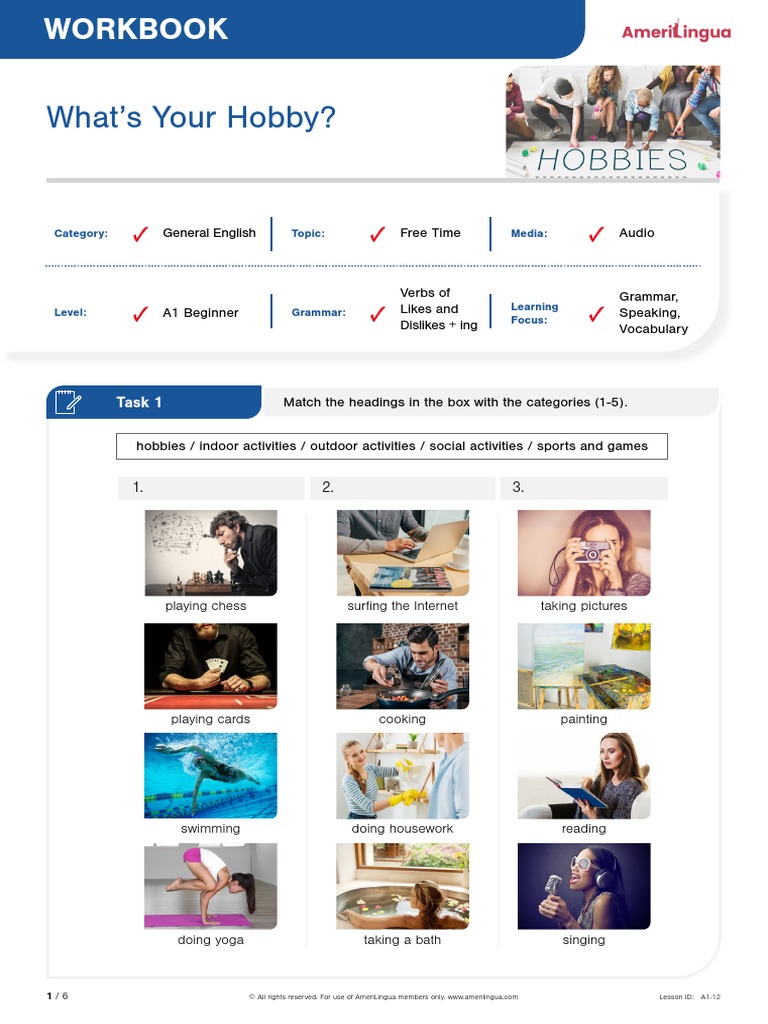 A1-12 Workbook WhatS Your Hobby | PDF