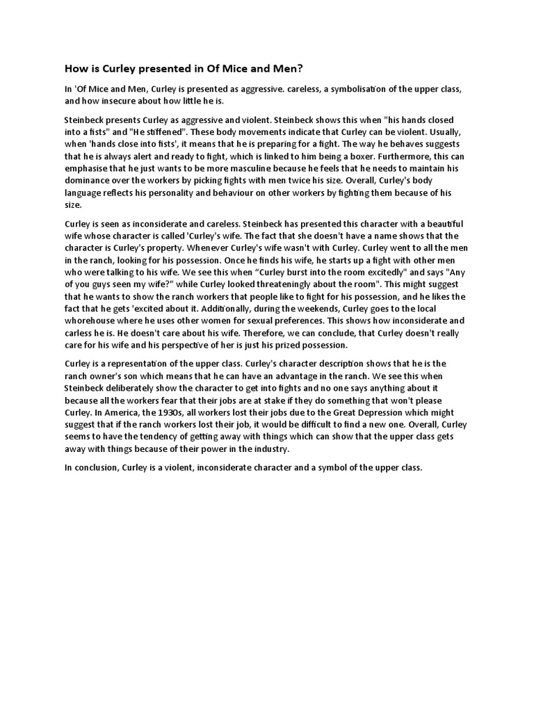 Curley's Character in Of Mice and Men | PDF