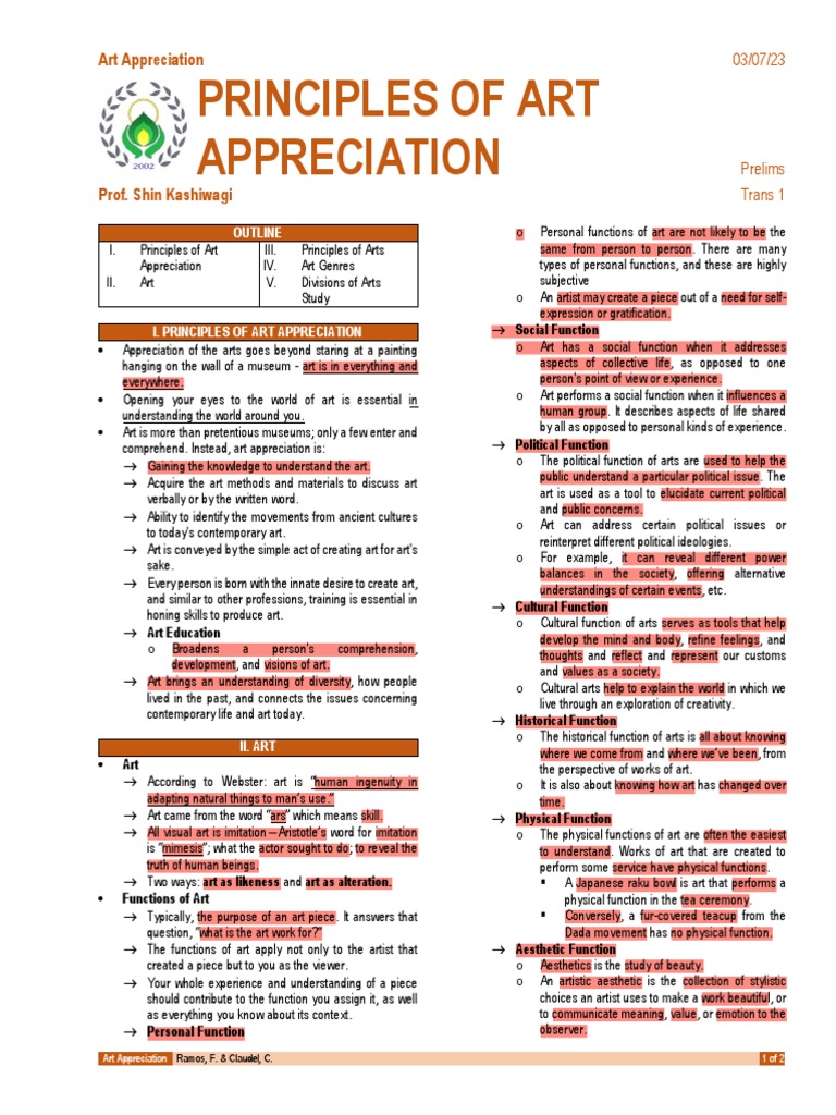 1 - Principles of Art Appreciation | PDF | The Arts | Aesthetics