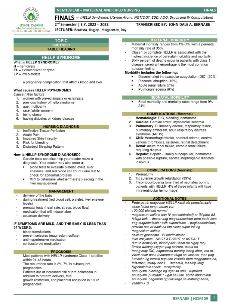 Bernabe Ncm109 Lab | PDF | Childbirth | Uterus