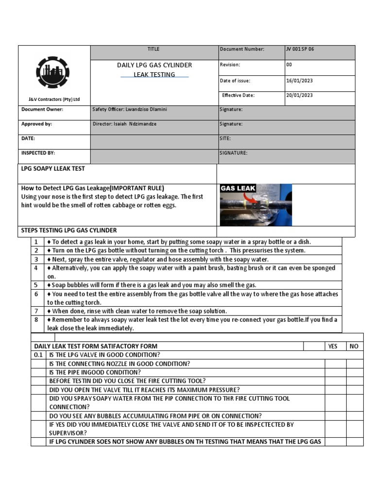 Daily LPG Cylinder Leakage Test | PDF | Leak | Valve
