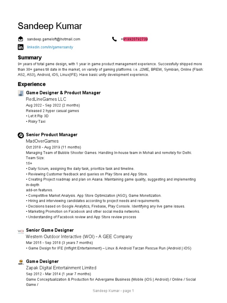 Resume Sandeep Kumar Pdf Android Operating System Information