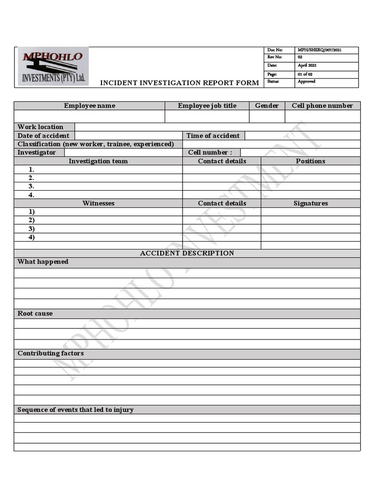 7 (MPH) Incident Investigation Report Form | PDF
