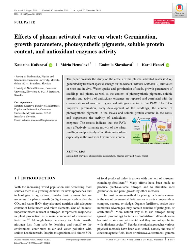 Effects of Plasma Activated Water On Wheat | PDF | Fertilizer | Seed