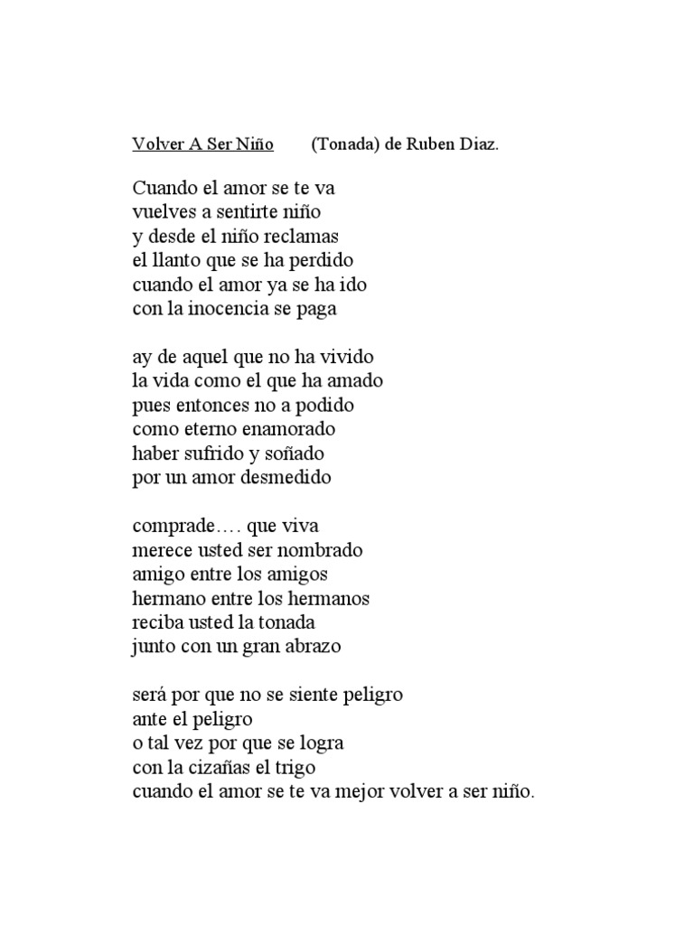 Volver A Ser Niño Letra | PDF