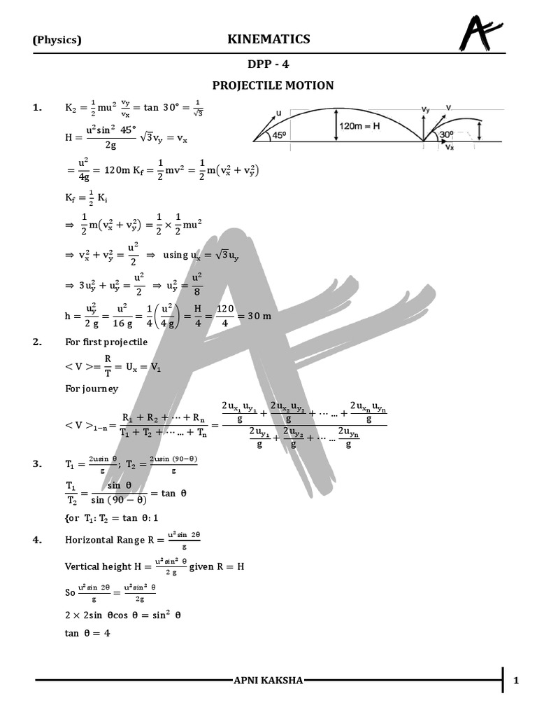 DPP - 04 (Solution) - Kinematics - Projectile Motion | PDF | Kinematics | Scientific Phenomena