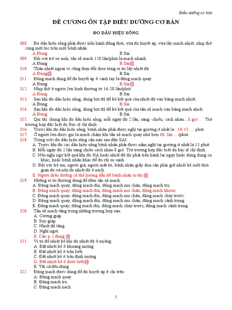 De Cuong On Tap Dieu Duong Co Ban | PDF