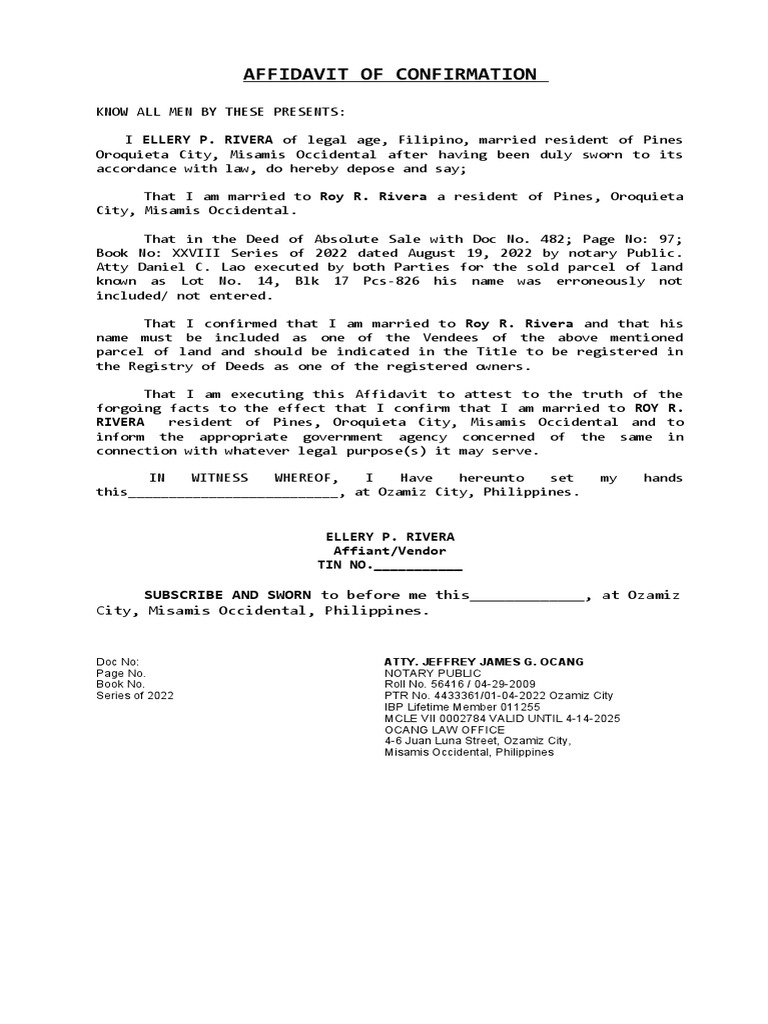 Affidavit of Confirmation | PDF