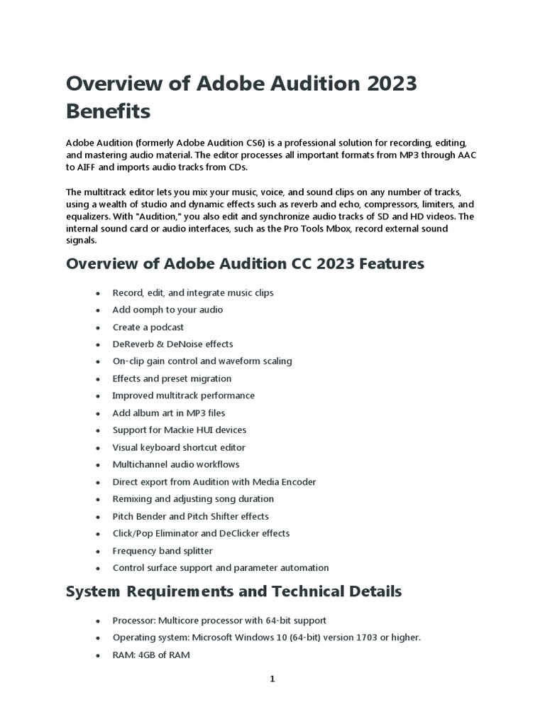 Overview of Adobe Audition 2023 Benefits | PDF | Solid State Drive ...
