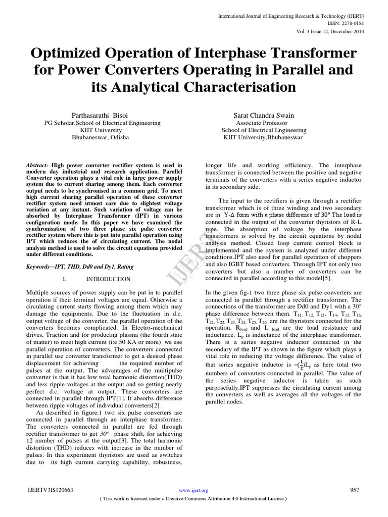Optimized Operation of Interphase Transformer For Power Converters Operating in Parallel and Its ...