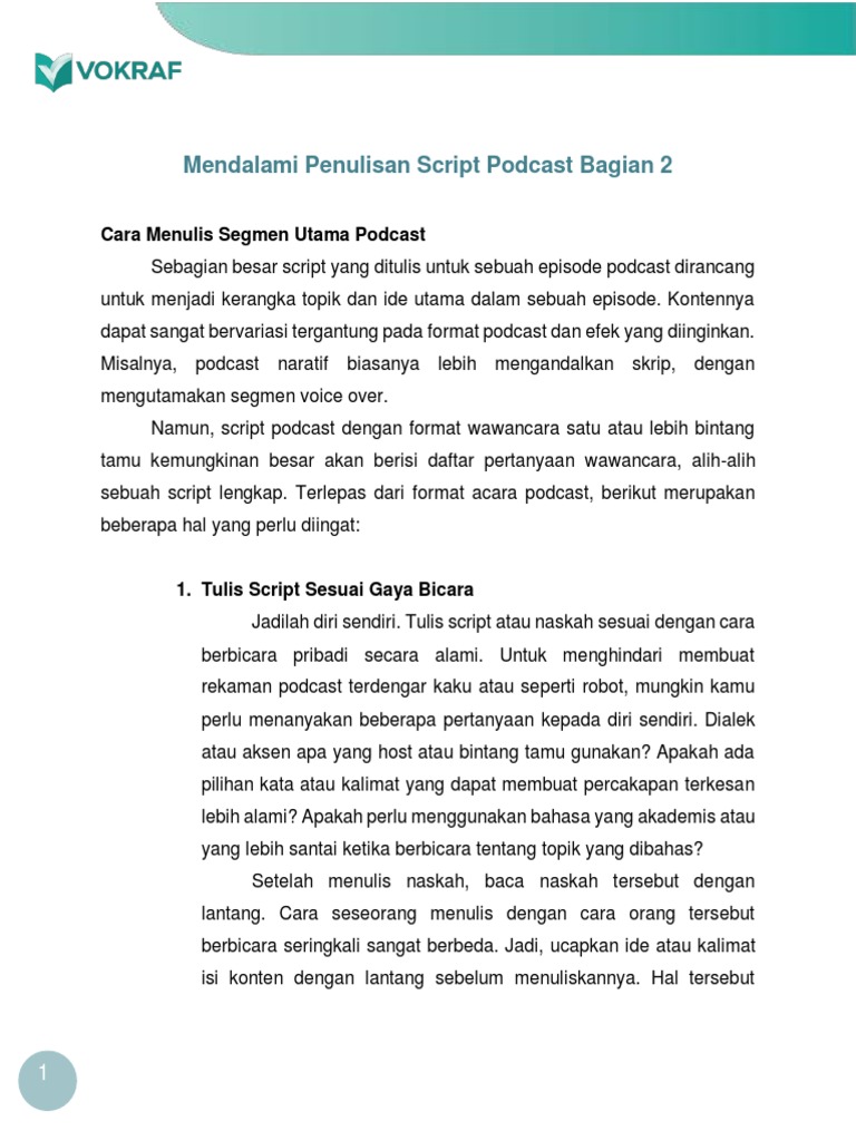 Mendalami Penulisan Script Podcast Bagian 2 | PDF | Seni & Disiplin Bahasa | Kajian Bahasa Asing
