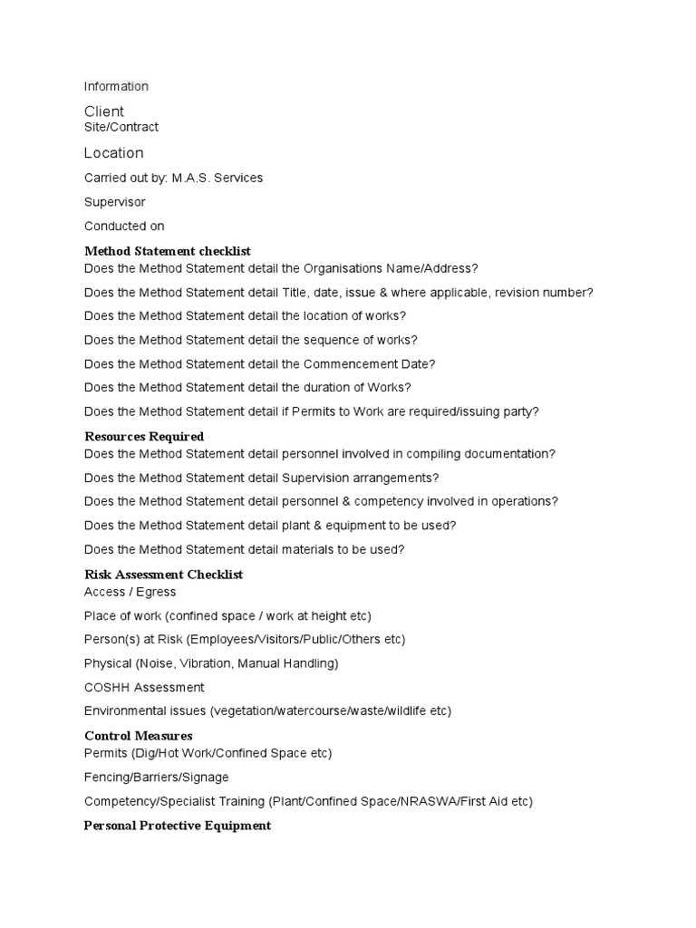 Method Statement - Checklist | PDF