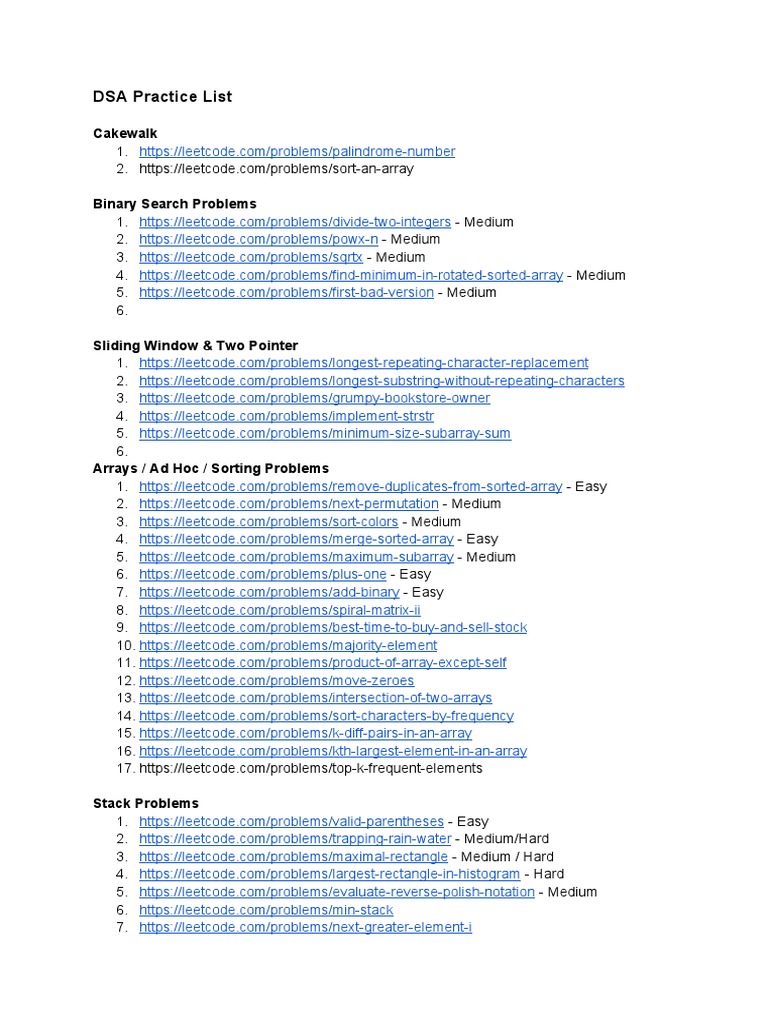 DSA Sheet | Download Free PDF | Computer Programming | Algorithms And Data Structures