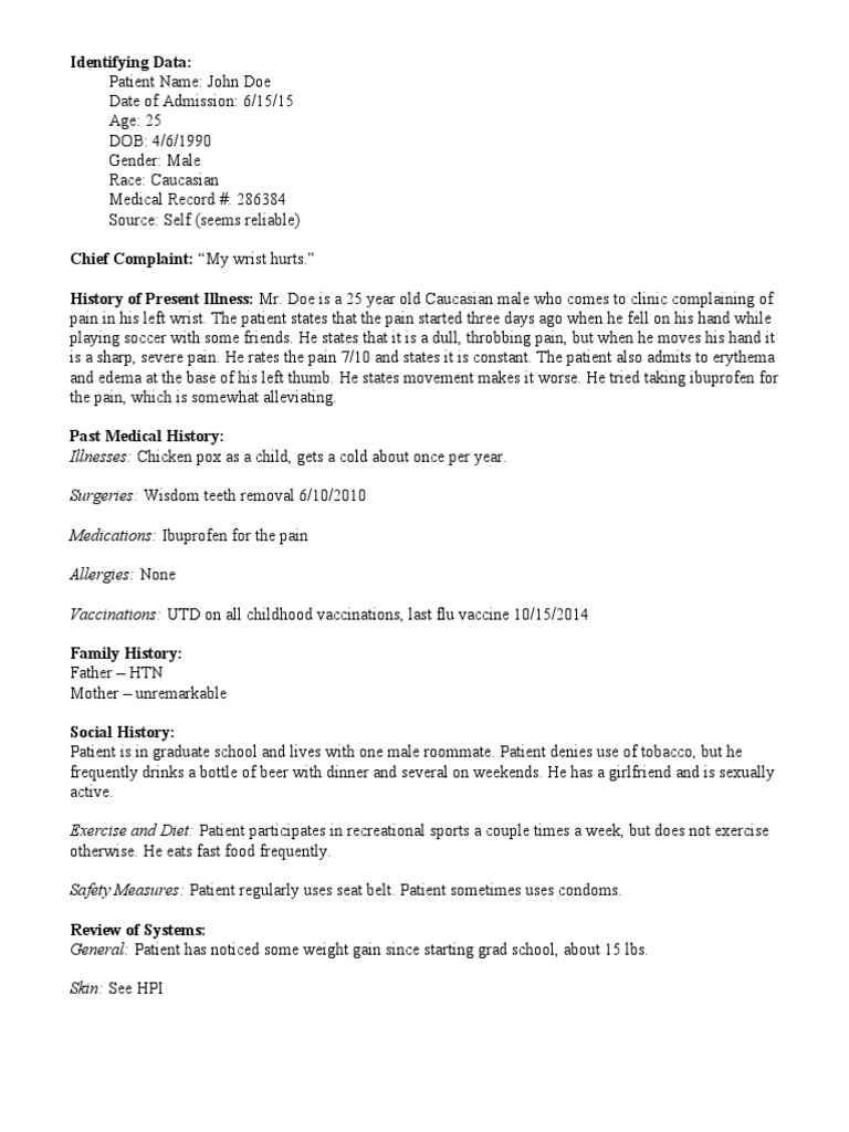 Complete Patient Note Example | PDF | Pain | Diseases And Disorders