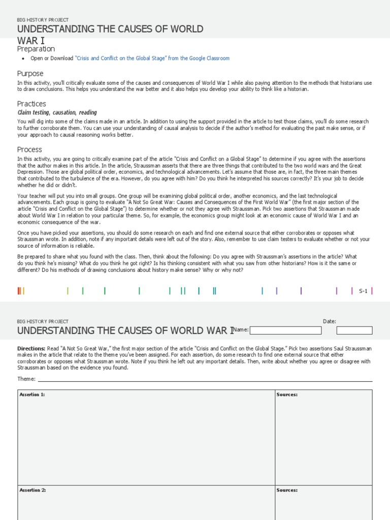 BHP Activity 2019 U9-6 Understanding the Causes of World War I Student ...