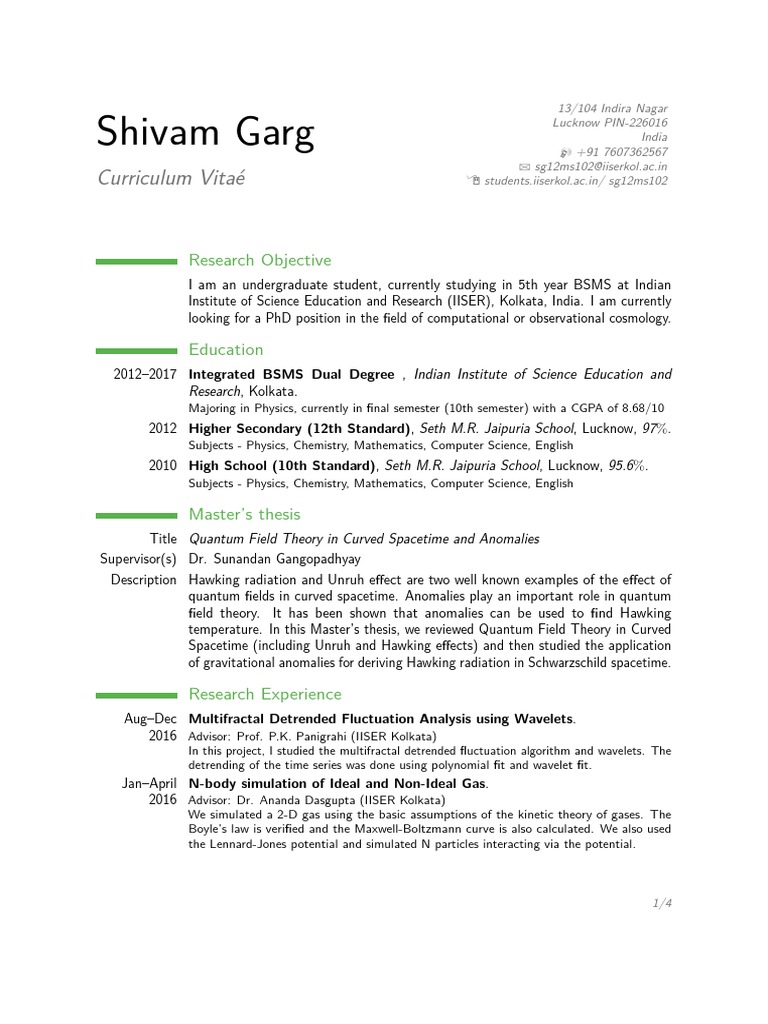 Shivam Garg - Curriculum Vitaé - CV | PDF | Dark Matter | Astrophysics