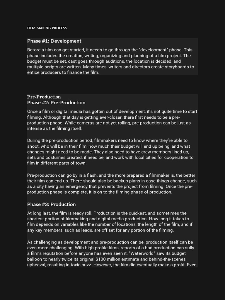 Film Making Process | PDF | Filmmaking