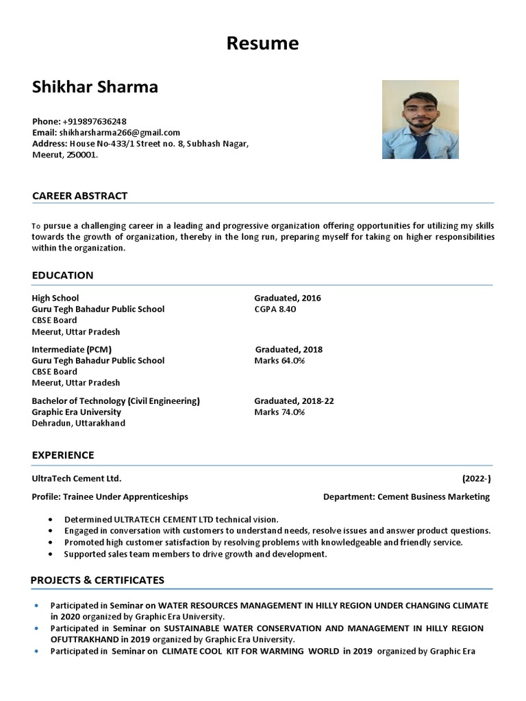 Resume of Shikhar Sharma | PDF