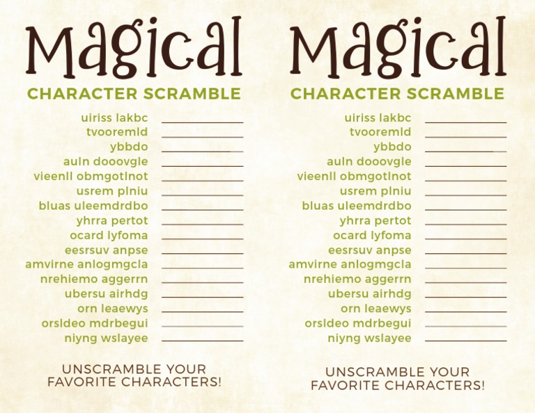 Magical Character Scramble | PDF Magical Character Scramble | PDF