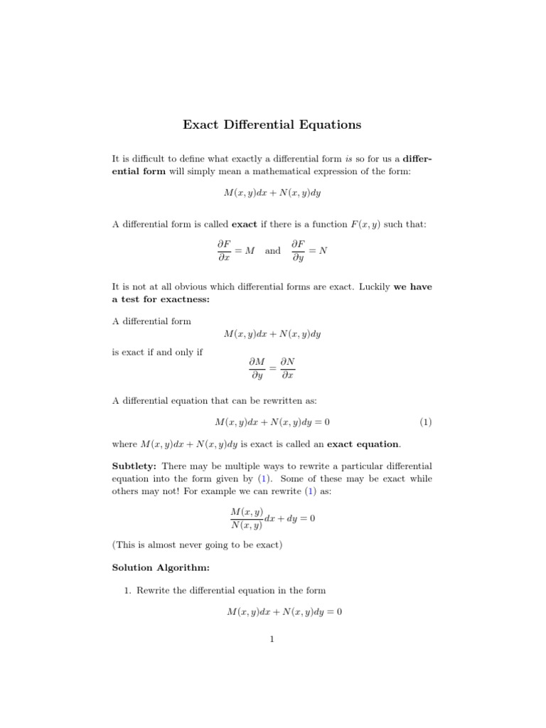 Exact Equations Pdf Equations Differential Equations