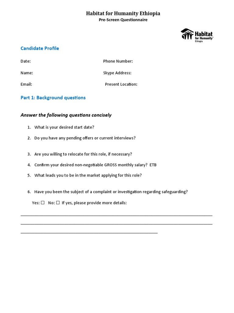 Pre - Screen Questionnaire - Revised | PDF