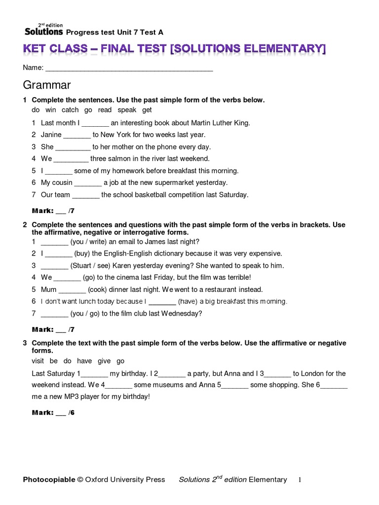 KET Class Final Test | PDF