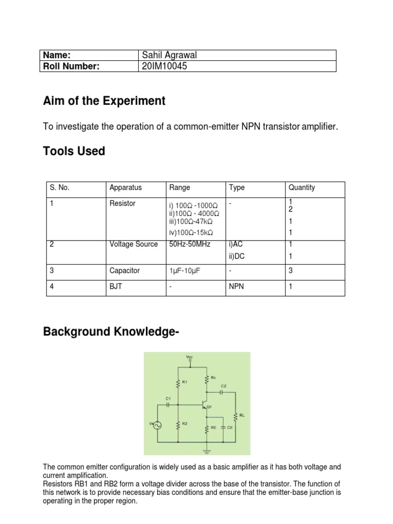 20IM10045 - Sahil Agrawal - Exp 4 | PDF | Amplifier | Bipolar Junction ... 20IM10045 - Sahil Agrawal - Exp 4 | PDF | Amplifier | Bipolar Junction ...