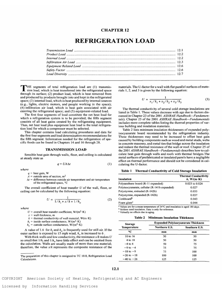 ASHRAE CH 12 REF (Refrigeration Load) | PDF