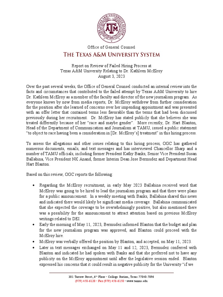 OGC Report On McElroy Matter 8-3-23 | PDF | Politics | Social Science