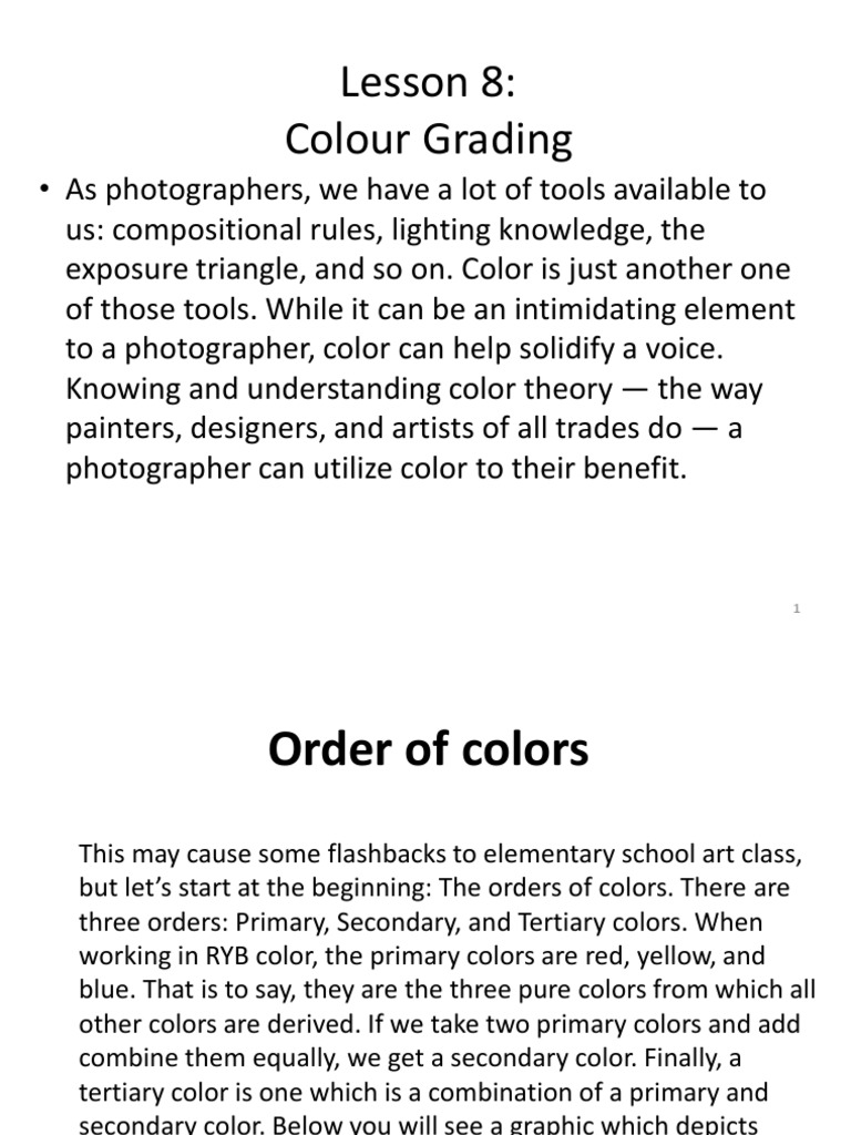 Lesson 8 Colour Grading | PDF | Color | Computer Graphics