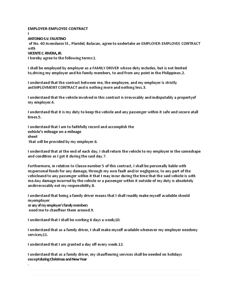 Family Driver Employment Terms | PDF | Employment | Salary