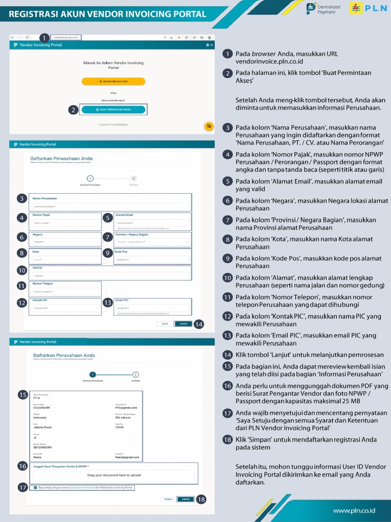 PLN - PC - Panduan Registrasi User ID Vendor Invoicing Portal Untuk Vendor - IND 1 | PDF