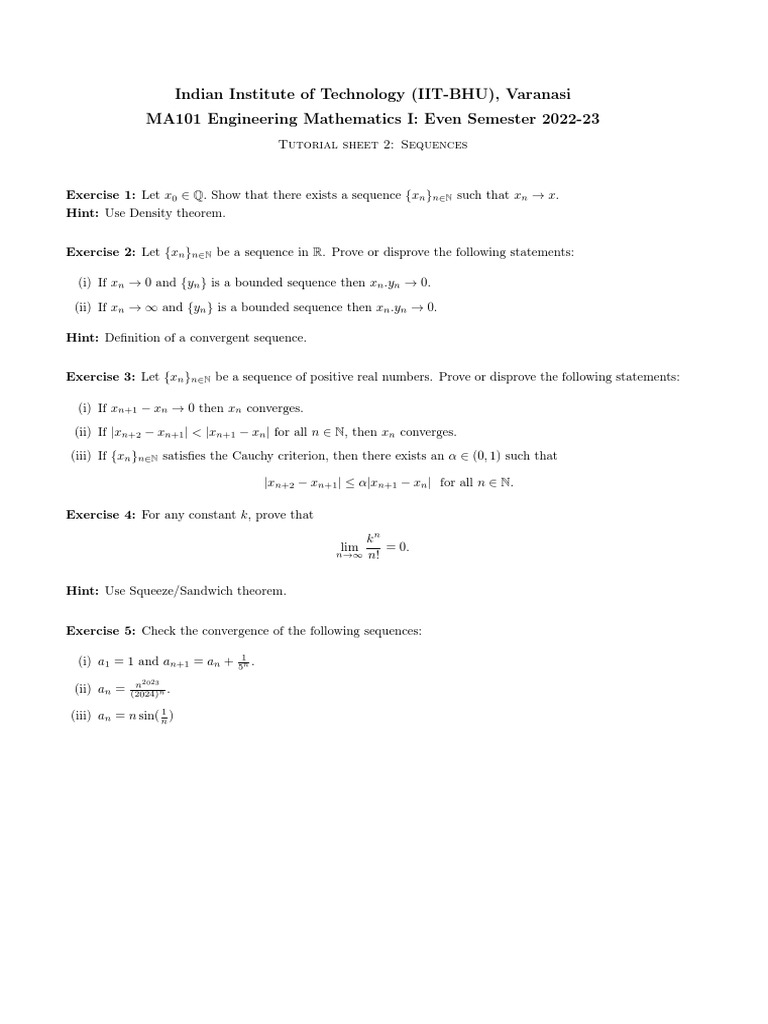 Tutorial Sheet 2 | PDF