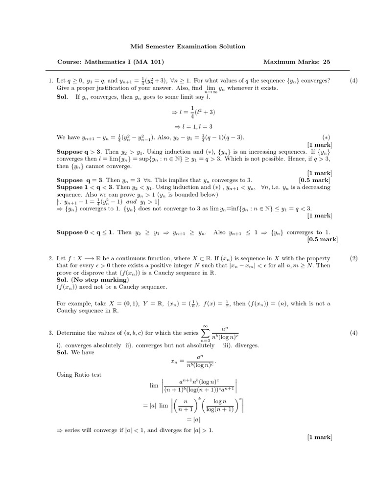 MA101 - MidTerm - Solution | PDF | Teaching Methods & Materials MA101 - MidTerm - Solution | PDF | Teaching Methods & Materials