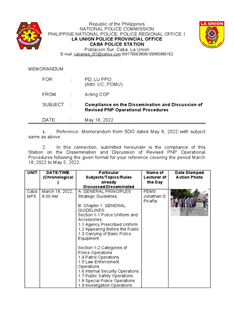 POP - Caba Compliance On The Dissemination and Discussion of Revised ...