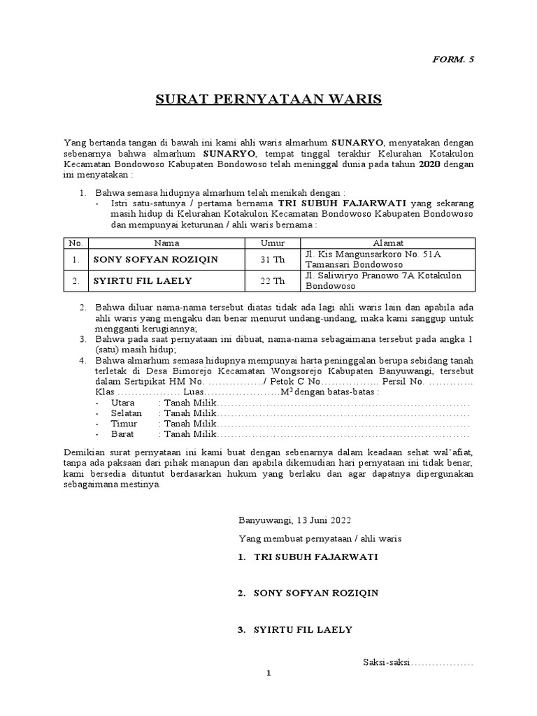 Form Waris BPN | PDF
