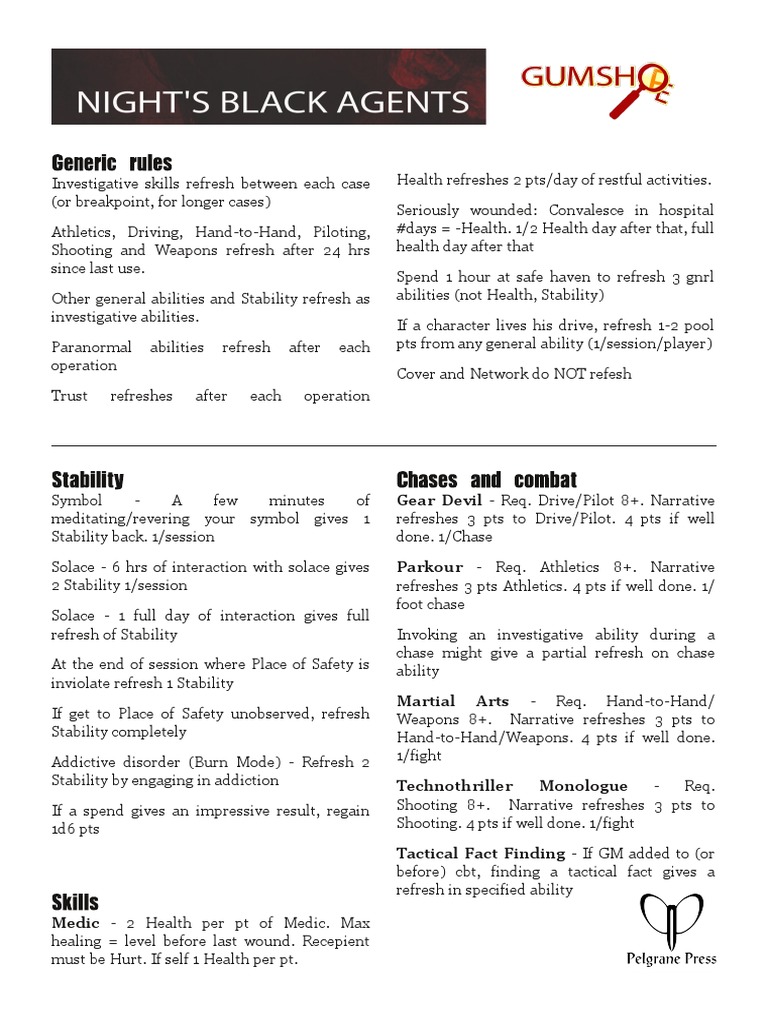 Night's Black Agents Cheatsheet | PDF