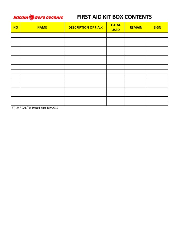 BT-LMF-021 First Aid Kit Box Contents | PDF