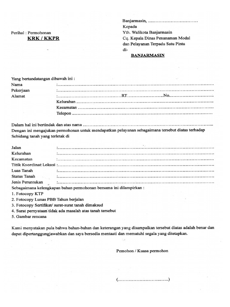 Formulir KRK - KKPR | PDF