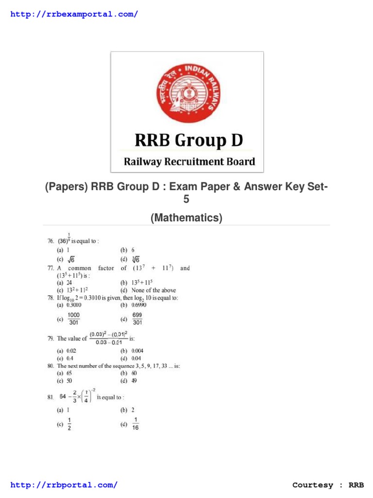 RRB Group D Papers Mathematics Set 5 | PDF | Area | Circle