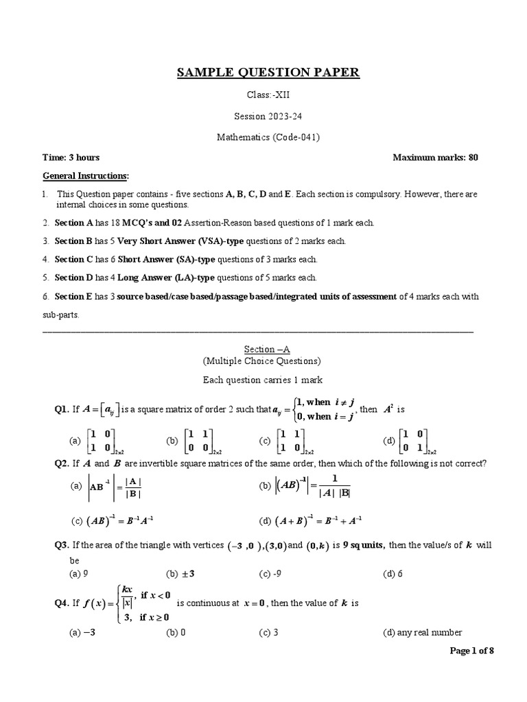 Maths SQP | PDF | Mathematical Concepts | Algebra