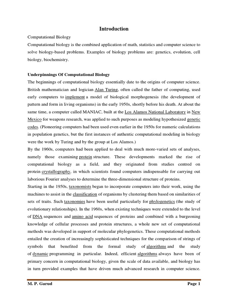 Computational Biology Notes Pdf