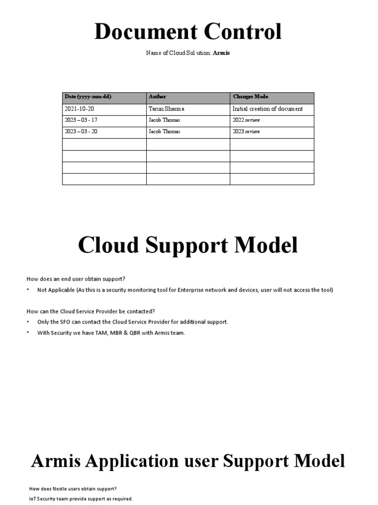 Armis Support Model 2023 | PDF